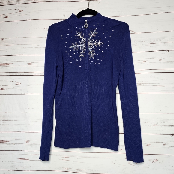 Boston Proper | Sweaters | Boston Proper Royal Blue Snowflake Sweater ...